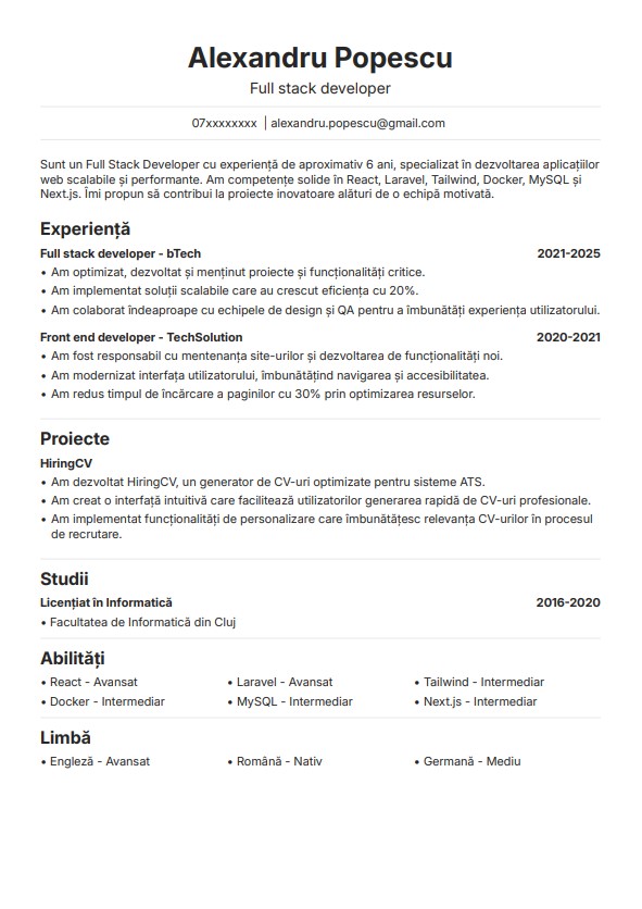 CV Online Gratuit – Model CV Simplu pentru Angajare